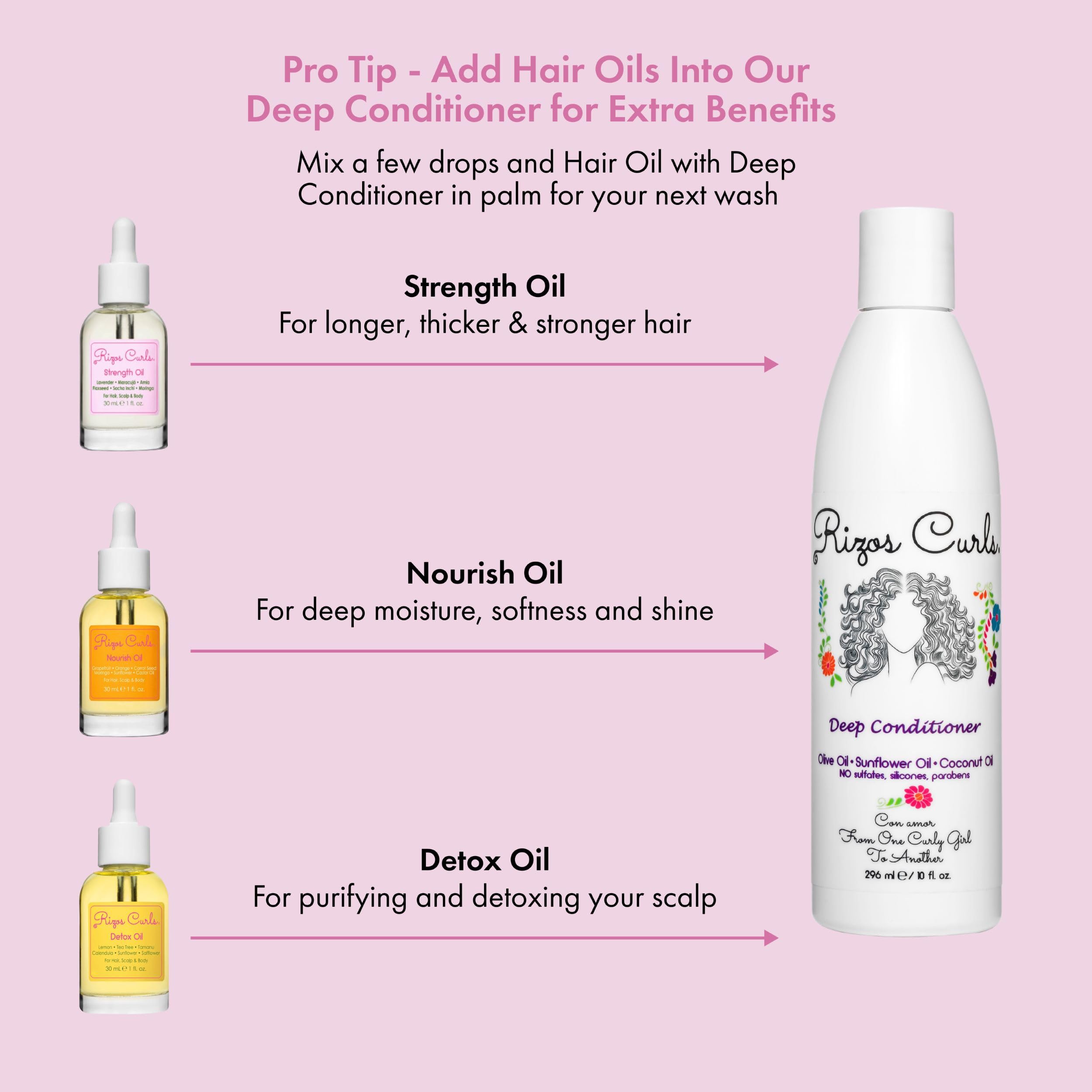 Rizos Curls Deep Conditioner, Strengthens & Moisturizes Hair while Controlling Frizz, Add Softness and Manageability with Coconut Oil, Sunflower Oil & Shea Butter, 10 oz