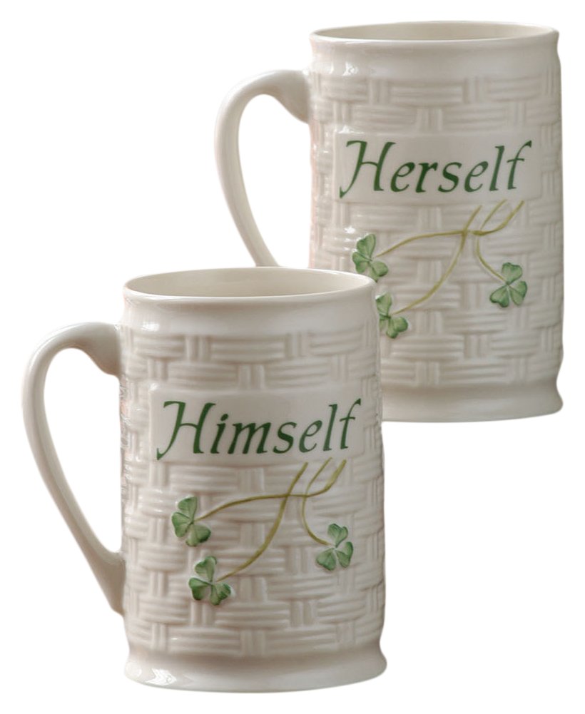 Belleek Porcelain Himself and Herself Mug Set, Medium, White