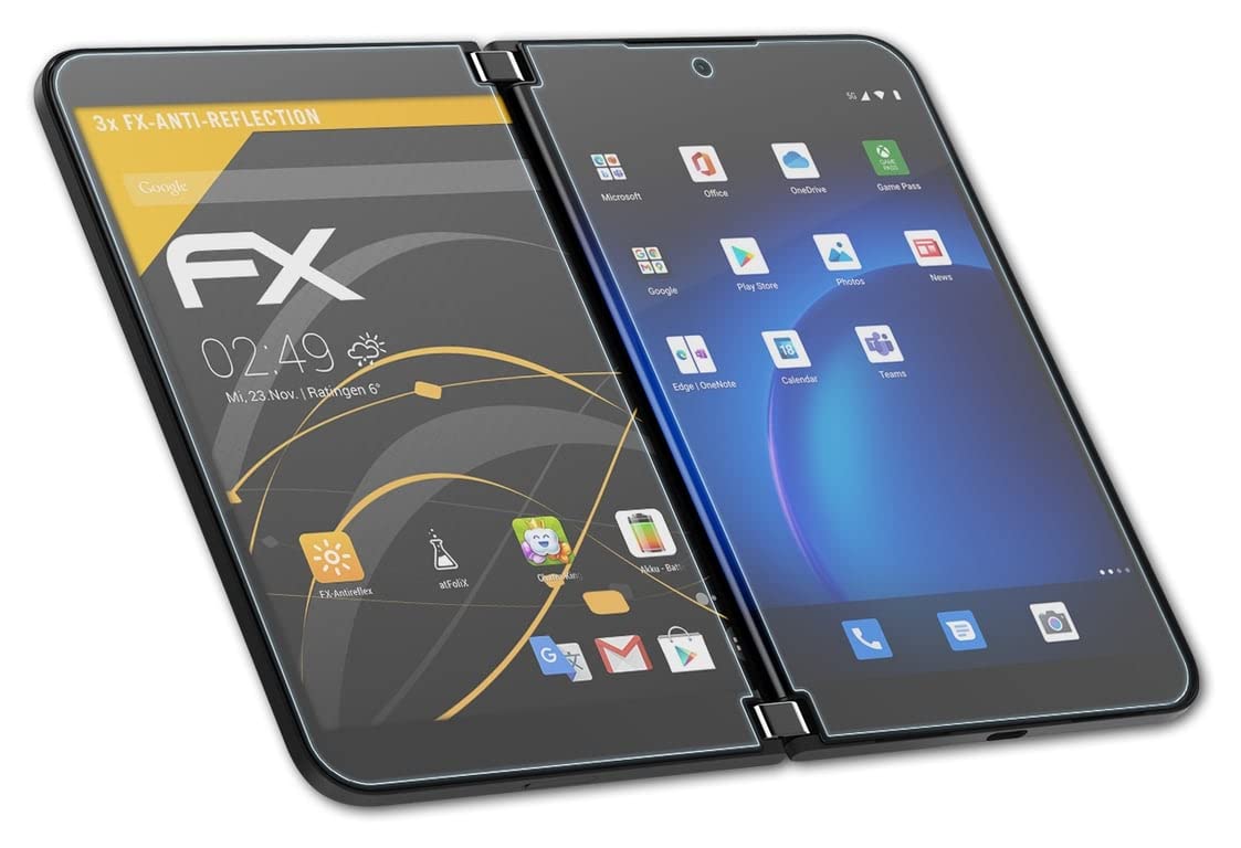 atFoliX Screen Protector compatible with Microsoft Surface Duo 2 Screen Protection Film, anti-reflective and shock-absorbing FX Protector Film (Set of 3)