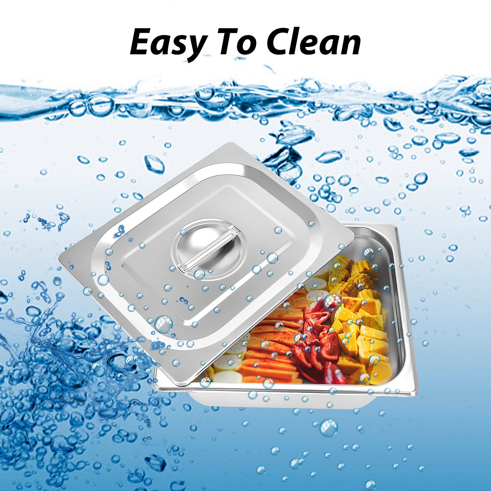 DatingDay 4 Packs Stainless Steel Hotel Pan,1/2 Size x 6" Deep,22 Gauge/0.7mm Thick Steam Table Pan Anti Jam Steam Table Pan with Lid,Stainless Steel Container (1/2 Size x 6" Deep)