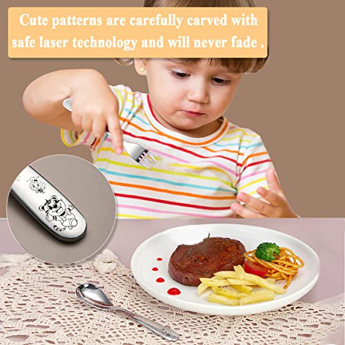 Berglander Toddler Utensils 4 Pieces Stainless Steel Kids Silverware Set, Children Safe Forks and Spoons Flatware, Mirror Polished Smooth Round Edage Cutlery Sets, Dishwasher Safe
