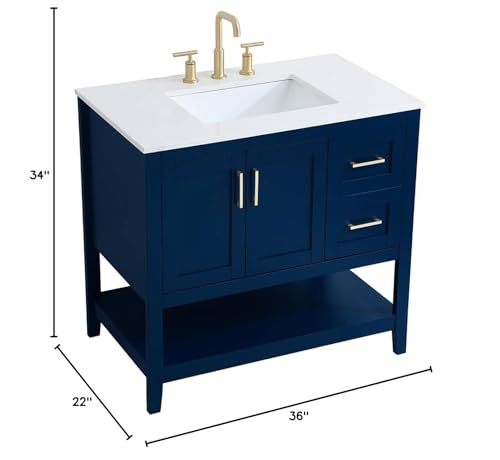 Elegant Kitchen and Bath 36 inch Single Bathroom Vanity Cabinet - Blue