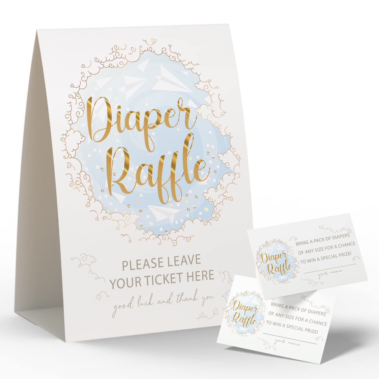 Diaper Raffle Tickets for Baby Shower Sign,Baby Shower Invitations with Diaper Raffle Cards - Baby Shower Games for Boy(1 Sign with 50 Raffle Tickets) Toctose004