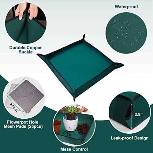 Borrigo Plant Repotting Mat & Mesh Pads for Pots | Oxford Waterproof Potting Mat | Foldable & Reusable Plant Mat | Large 29.5βx29.5β, for Indoor Gardening, Potting Tarp