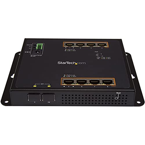 StarTech.com Industrial 8 Port Gigabit PoE+ Switch w/2 SFP MSA Slots - 30W - Layer/L2 Switch Hardened GbE Managed - Rugged High Power Gigabit Ethernet Network Switch IP-30/-40 C to 75 C, TAA