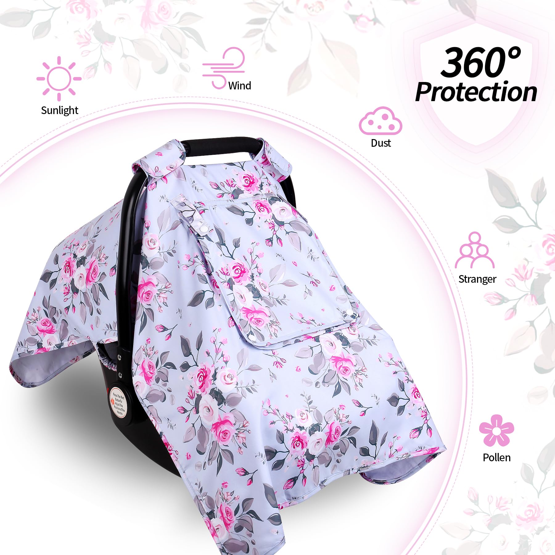 Baby Car Seat Covers, Car Seat Covers for Babies, Kick-Proof Car Seat Covers for Infant Car Seat with 3 Layers Breathable Mesh Peep Windows, Windproof Car Seat Canopy Newborn Gift for 4 Seasons