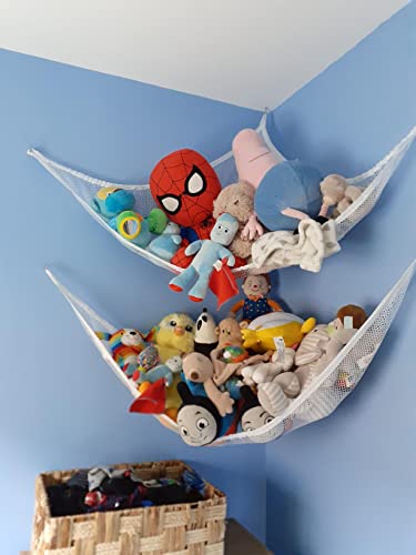 Powkoo Toy Hammock Stuffed Animals Storage Hammock Stuffie Squishmallows Party Hammock Toy Organizers Collection | Size:72" x 48" x 48" (White)