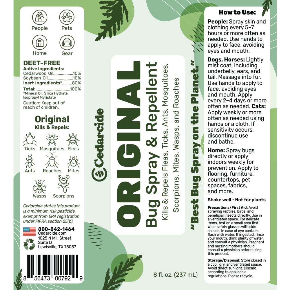Cedarcide Original & Tickshield Family Pack | Natural Cedar & Lemongrass Oil Bug Spray | Eco-Friendly, Family-Safe Flea & Tick Repellent | Pack of 4, 1oz Spritzers