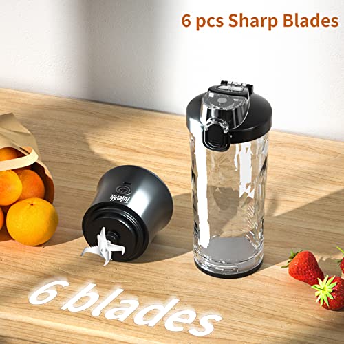 Portable Blender,Tulevik Personal Blender for Shakes and Smoothies with 6 Blades,20 Oz Mini Blender with Travel Lid and USB Rechargeable for Kitchen/Gym/Travel/Office, BPA-Free, Black
