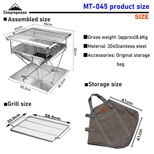 Campingmoon BBQ Grill Fire Pit Foldable Stainless Steel - Large MT-045