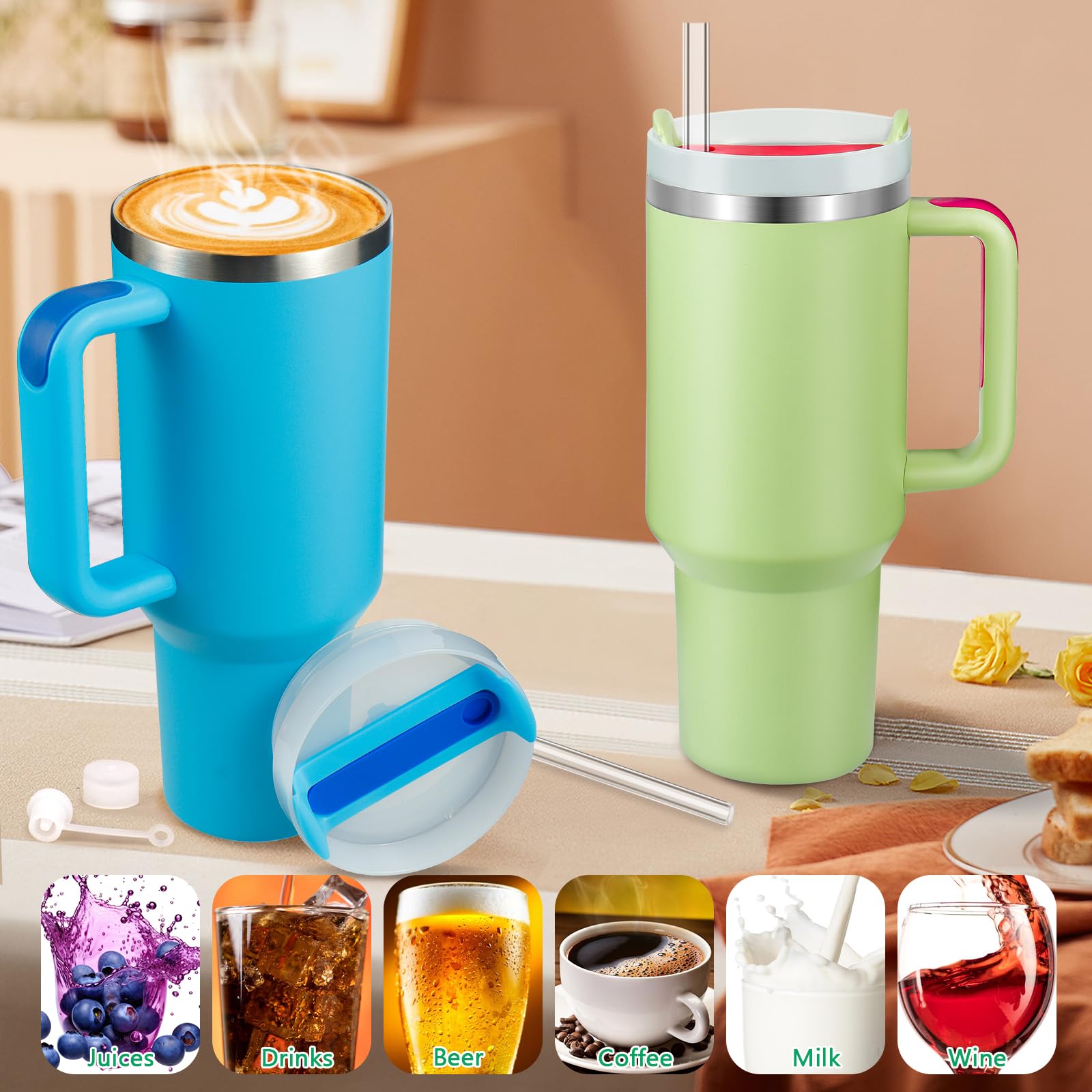 BELYQLY 40oz - New Version Stainless Steel Vacuum Insulated Tumbler with Lid and Straw for Water, Smoothie and More, Iced Tea or Coffee (Green)
