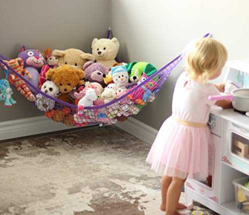 MiniOwls Toy Hammock Organizer for Stuffed Animals Perfect Storage Idea for Teddies and Dolls. Simple but Strong Solution to Display Childrenās Plushies (Purple, Large)