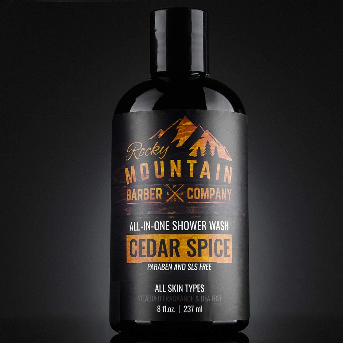 Rocky Mountain Barber Company Cedar Spice All-In-One Body Wash β Shampoo, Body Wash, Conditioner, Face Wash & Beard Wash with Essential Oils - 8 oz