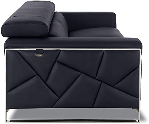 Blackjack Furniture Gianni Mid Century Modern Italian Leather Living Room Sofa, Black