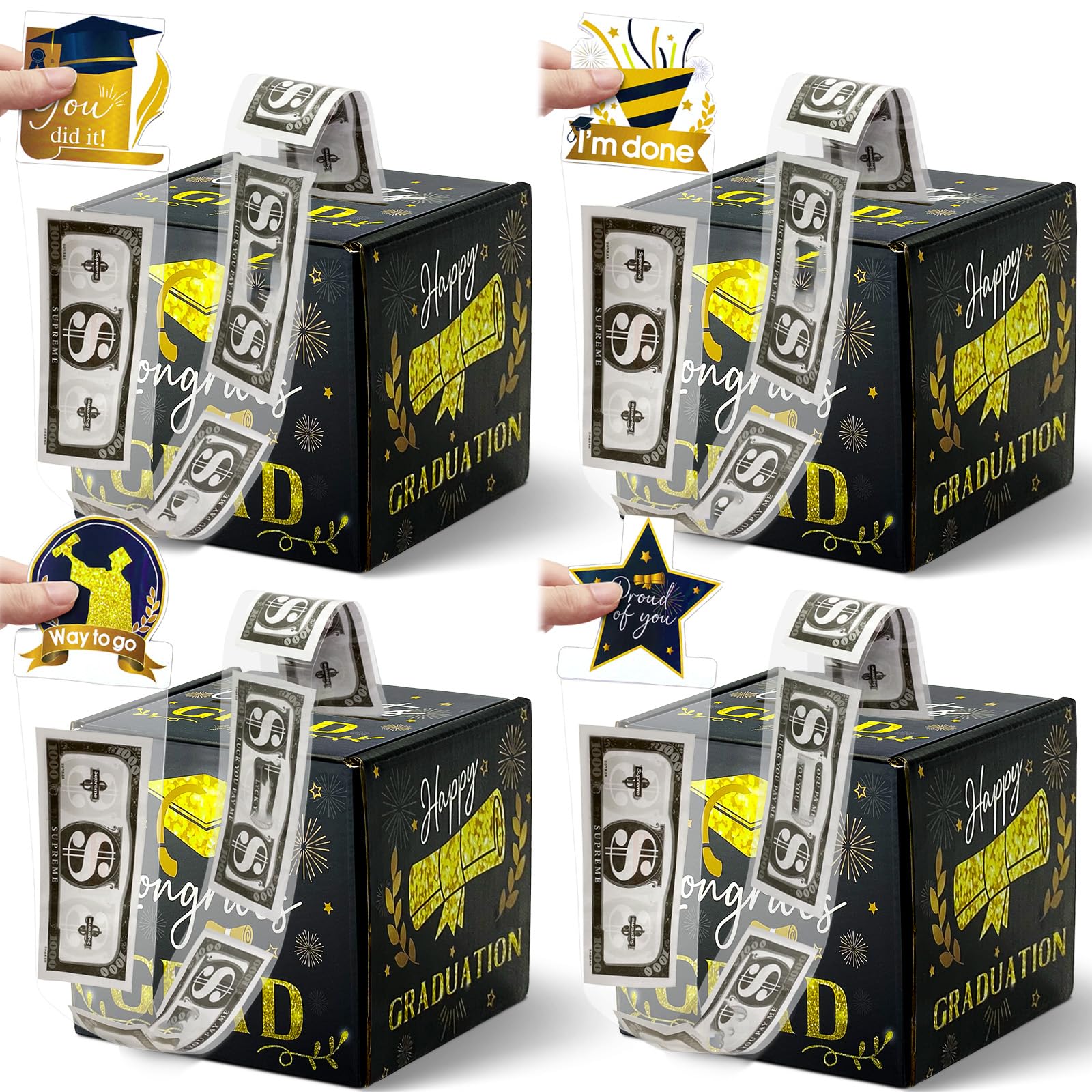 BAILIYAKE 4 Pack Christmas Money Box for Cash Gift Pull,Christmas Tree & Snowman & Santa & Elk Money Gift Boxes for Cash with Pull Out Card DIY Set Surprise Merry Box (Christmas)