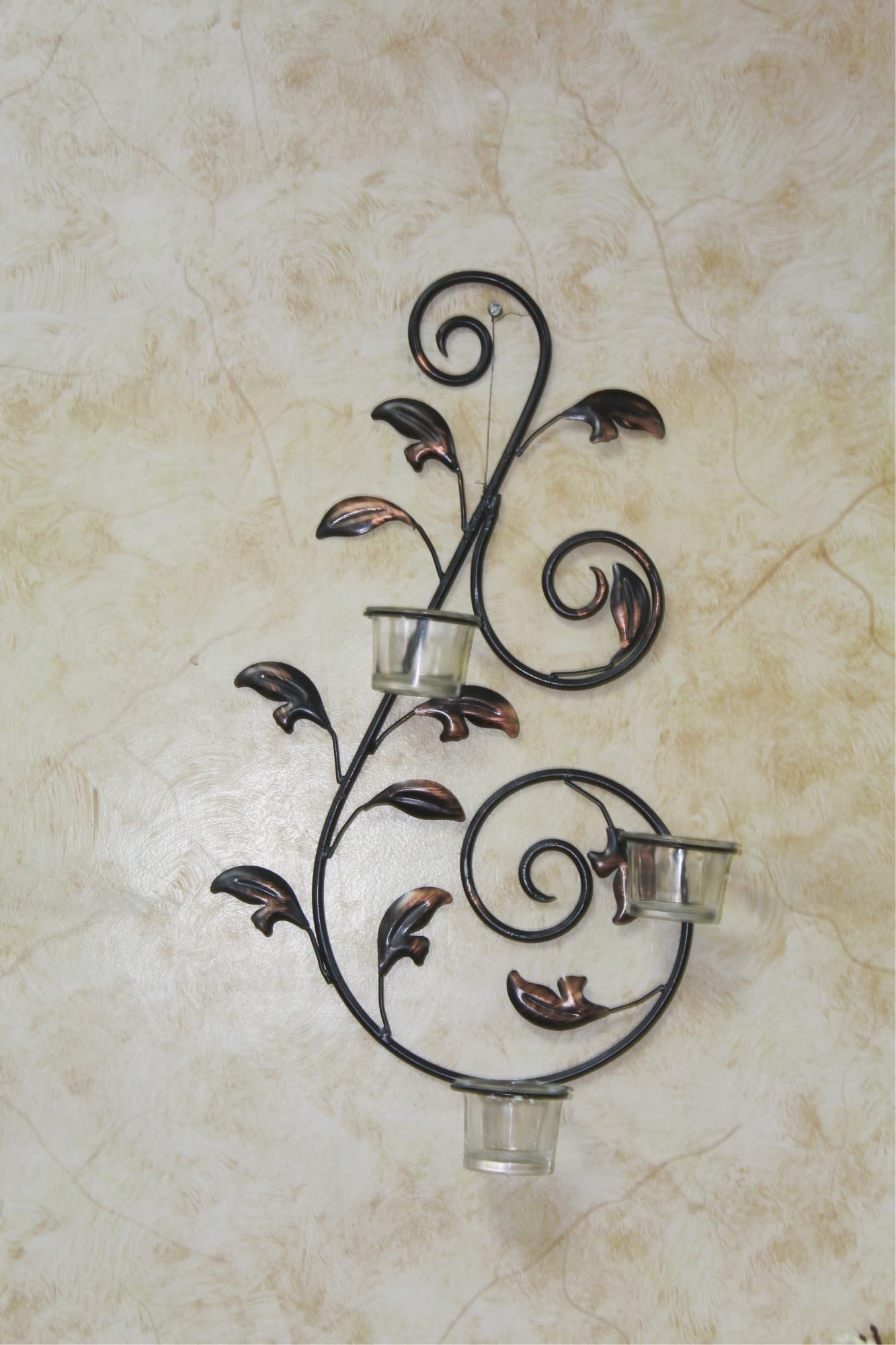 Hosley Iron Leaf Wall Sconce Set with Tealights 18" High Large Scale Wall Decor Elegant Iron Sconces for Home Decorative Metal Leaf Design Perfect for Modern