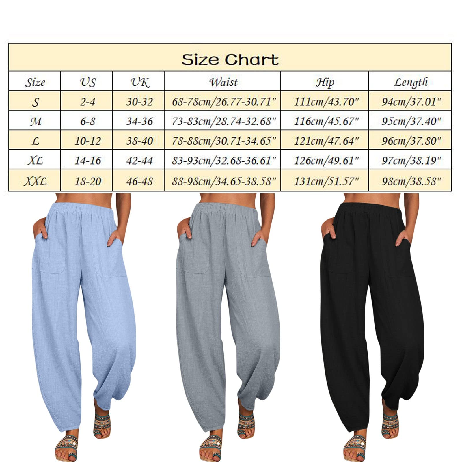 Boho Pants Loose Women's Pants（Chain） Casual Sport Small-Legged Monochromatic Halon Pants Rain Pants D-Black