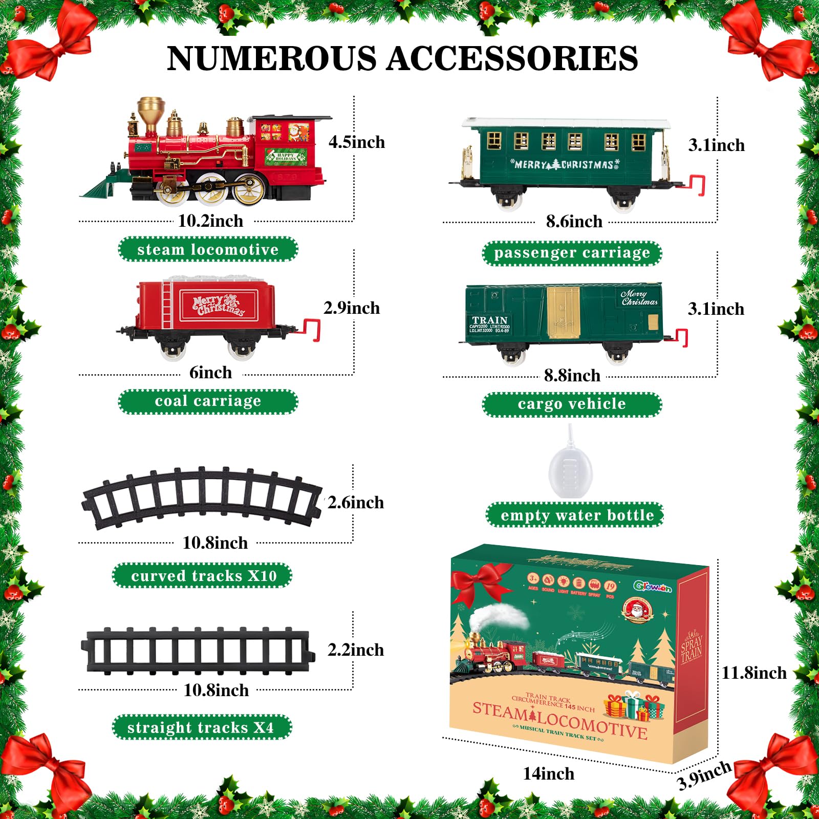 BainGesk Train Set with Steam Locomotive Engine, Christmas Train Set for Christmas Tree, Electric Train Toys with Smoke, Light & Sounds, for 3 4 5 6 7 8+ Year Old Boys Girls