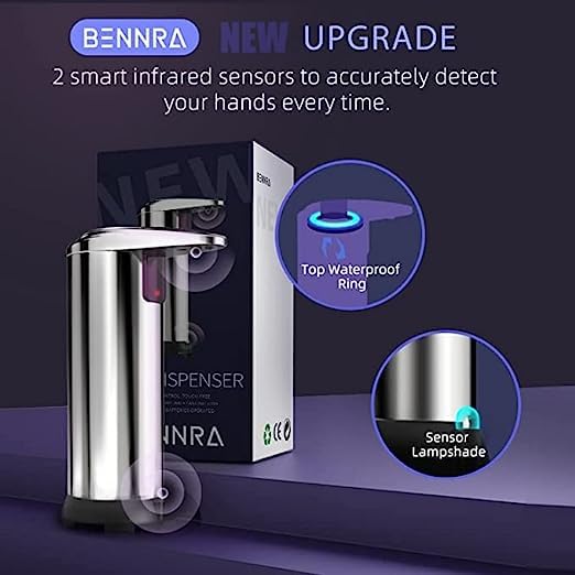 Automatic Soap Dispenser/ (2023 New) Touchless 3 Adjustable Levels Hand Sanitizer Dispenser for Liquid, Waterproof Base and 2 Smart Sensors, Stainless Steel for Bathroom & Kitchen, Bright Silver
