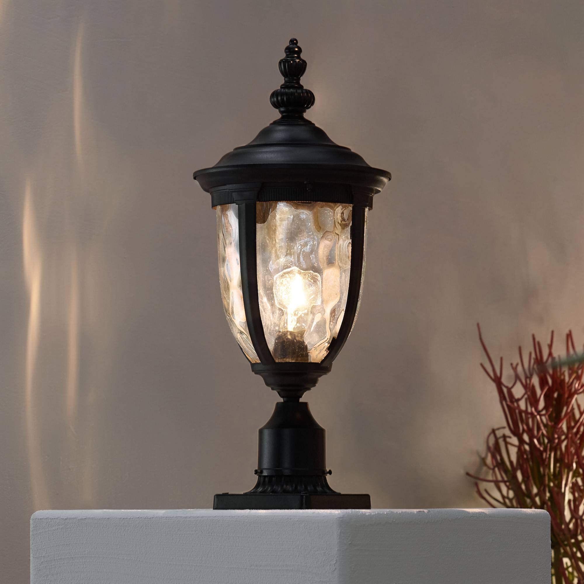 John Timberland Bellagio Traditional Post Light Pier Mount Textured Black 22 3/4" Clear Hammered Glass for Exterior House Porch Patio Outside Deck Garage Yard Garden Driveway Home Lawn Walkway