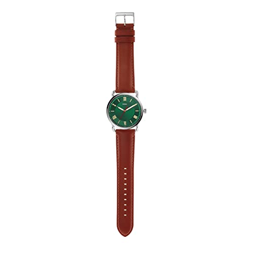 Fossil Men's Copeland Quartz Stainless Steel and Leather Three-Hand Watch, Color: Silver, Brown (Model: FS5737)