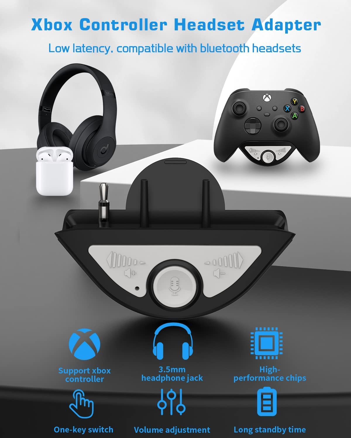 Bluetooth Headset Adapter for Xbox One & Xbox Series X|S Controller, Stereo Headset Adapter with Audio Balance Control for Game Sound & Voice Chat (Black)