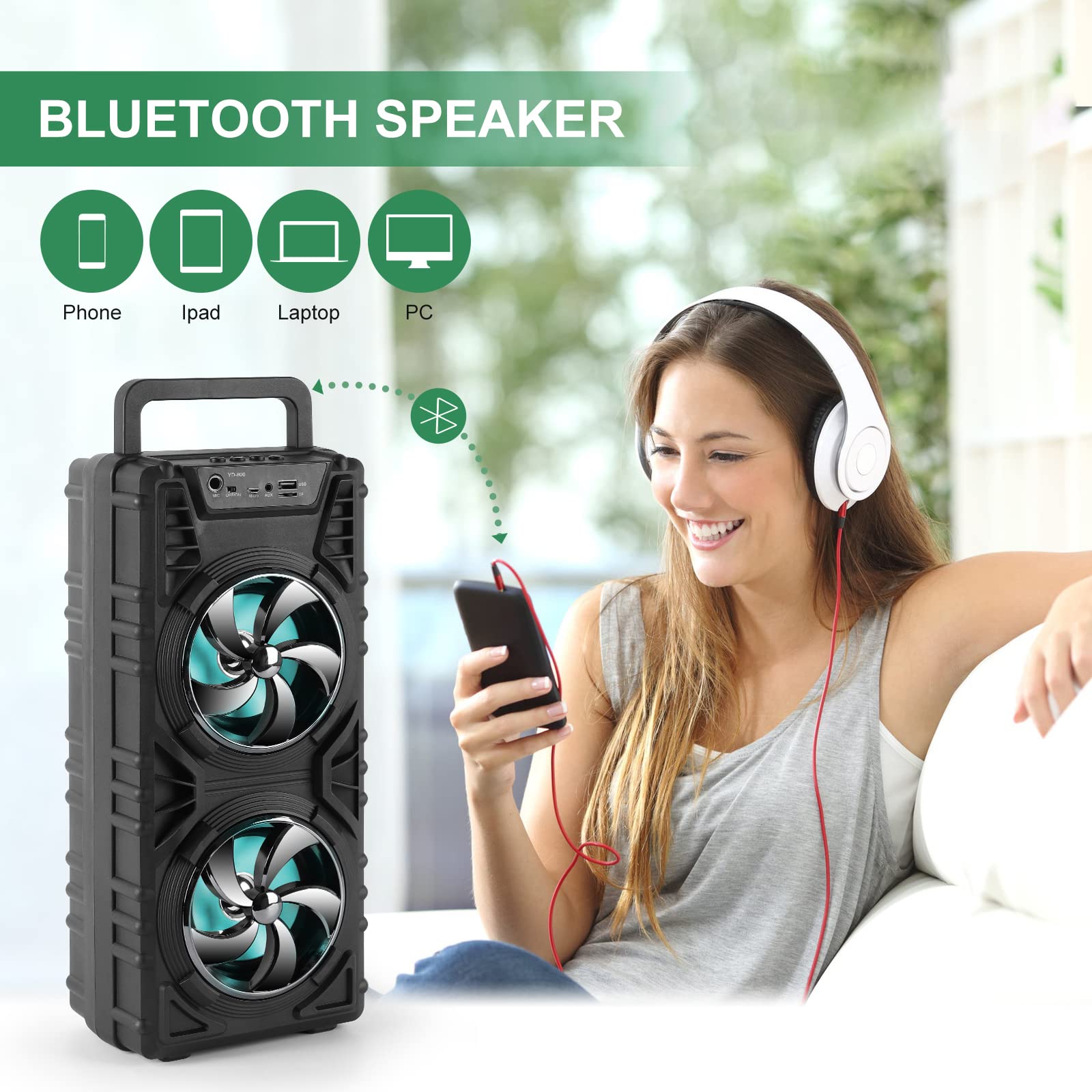 Bluetooth Karaoke Machine with 1 Wired Microphone, Wireless Portable Karaoke System Stereo Music Player, Supports TF/USB/FM/BT/AUX/MIC, for Kids