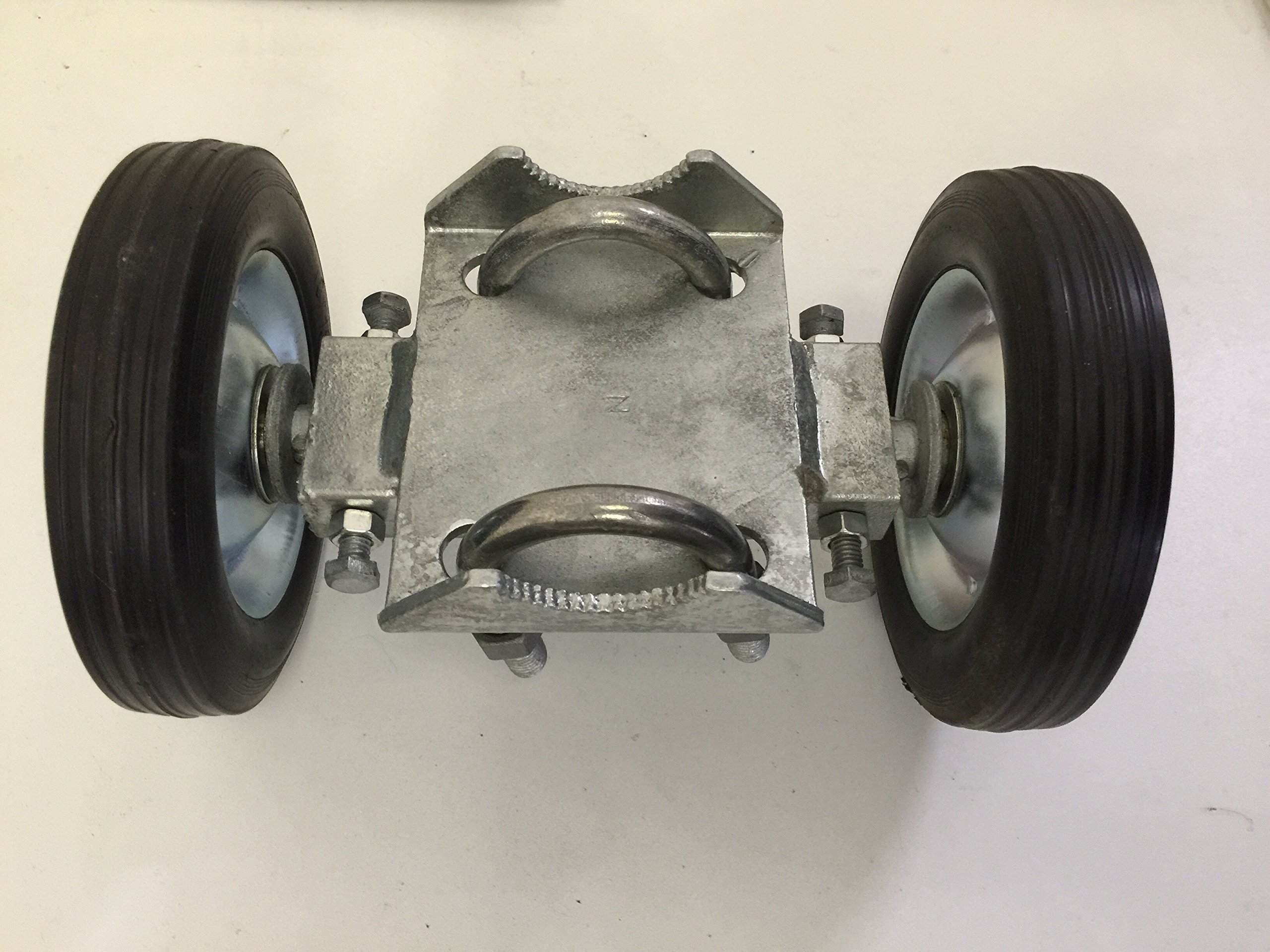 Rolling GATE Double Carrier Wheel - 6" Solid Rubber Wheels - 6" Axle Assembly