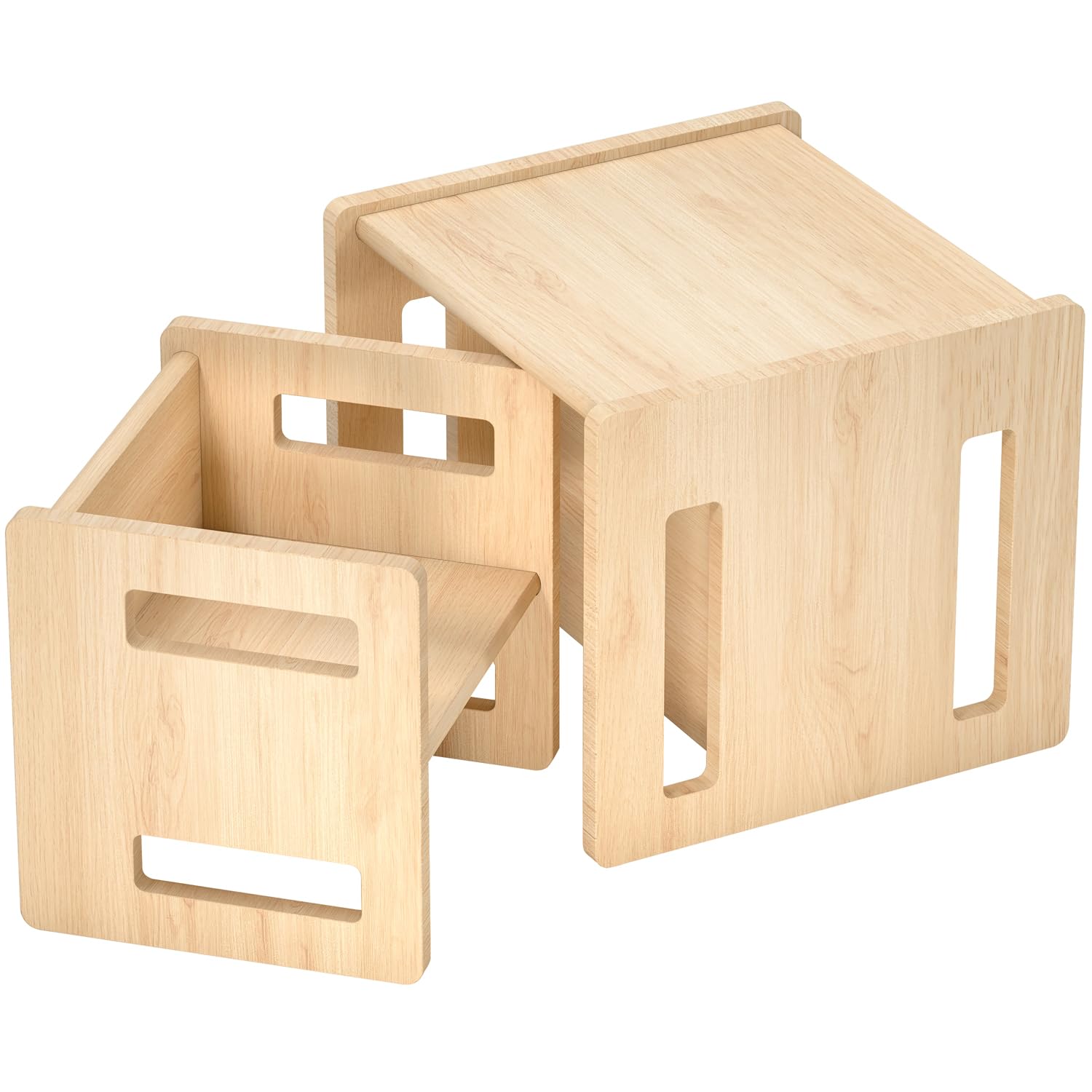 iyrany Montessori Weaning Table and Chair, Kids Table and Chair Set, Solid Wooded Toddler Table, Cube Chairs for Toddlers - Real Hardwood