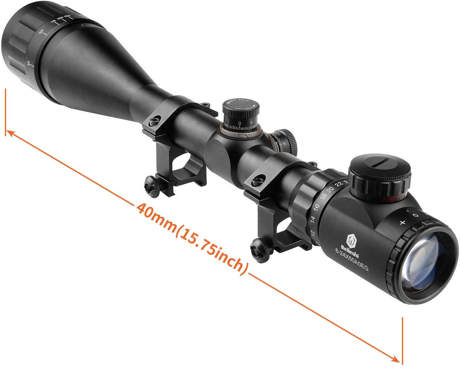 Beileshi 6-24X50 AOEG Optics Hunting Rifle Scope Red & Green Illuminated Crosshair Gun Scope with Flip Up Scope Covers