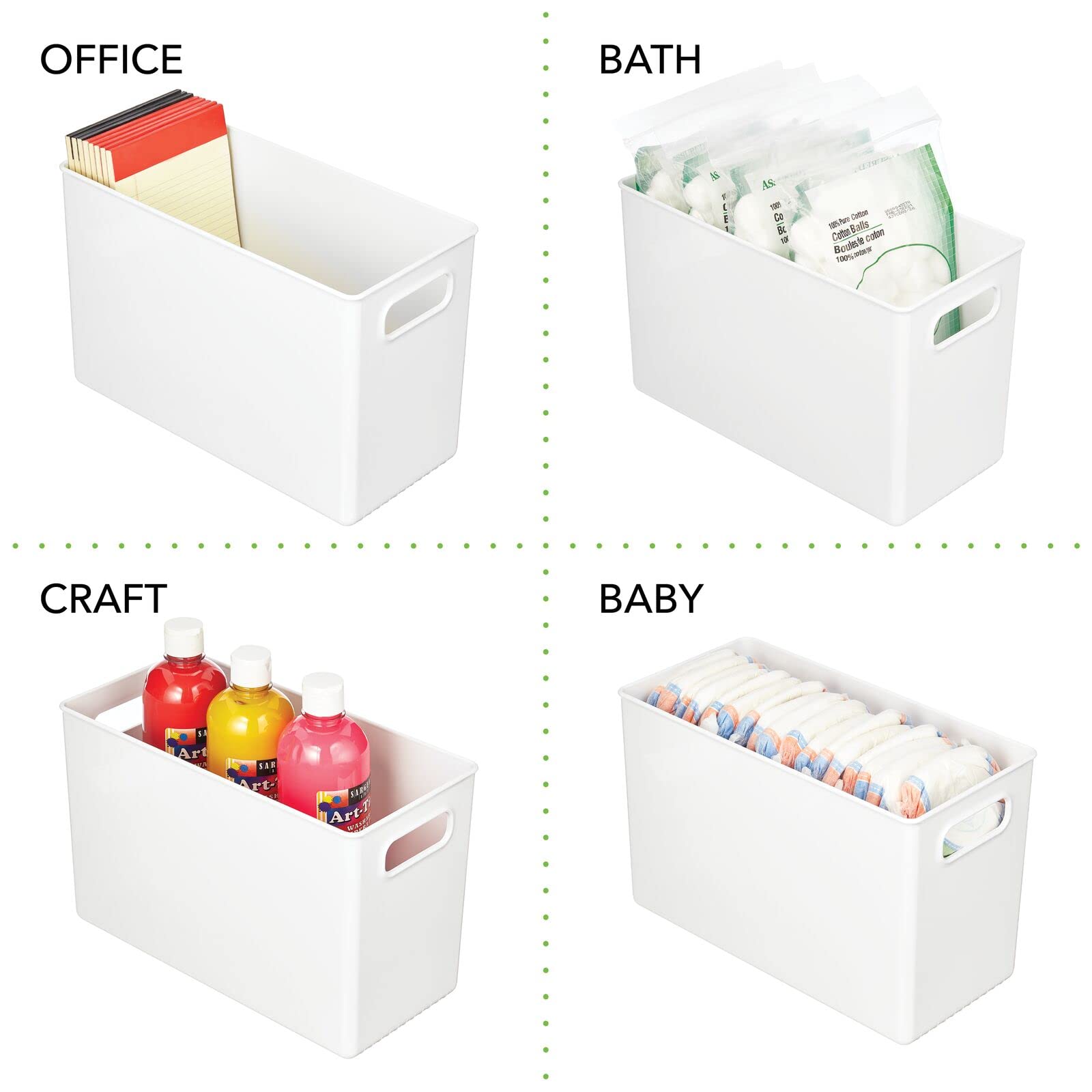 mDesign Plastic Storage Organizer Bin for Household Organization in Cabinets, Closets, or inside any Cubby Storage Organizer, Holds Craft Supplies, Linens, or Toys, Ligne Collection, 8 Pack, White