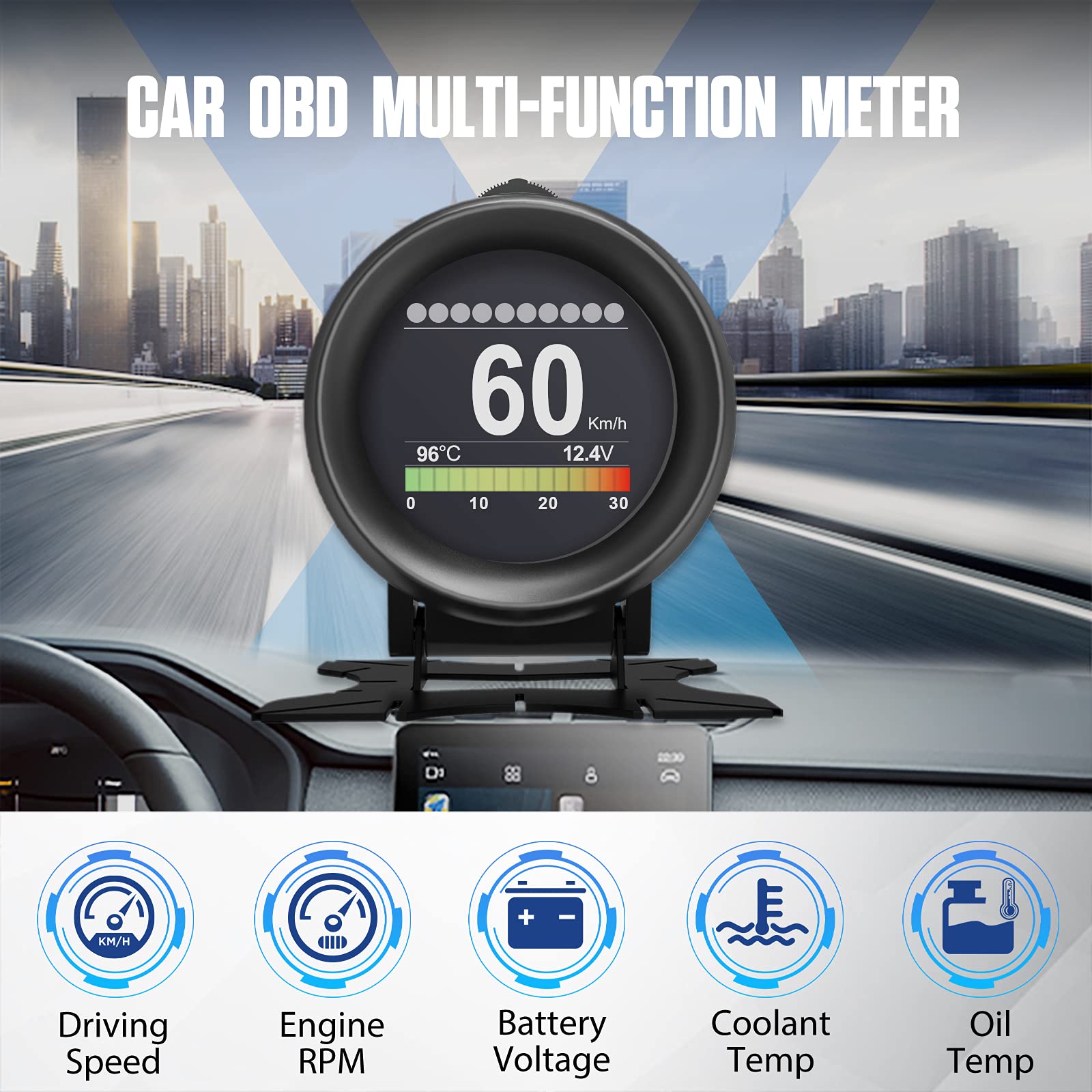 AUTOOL X60 Car OBD2 Digital Multi-function Speedometer Over-speed Alarm Water/Oil Temperature Gauge Battery Voltage Tester Scanner Tool, Trouble Code Reader/Cleaner for 12V OBDII Auto SUV Pickup Truck