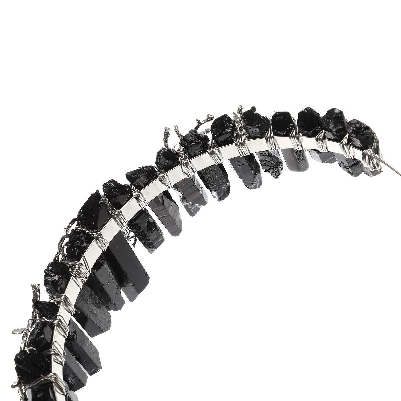 HAIMEIKANG Raw Crystal Quartz Crown Headband Handmade Tiara Natural Stone Headband for Woman Wedding and Parties (Black)