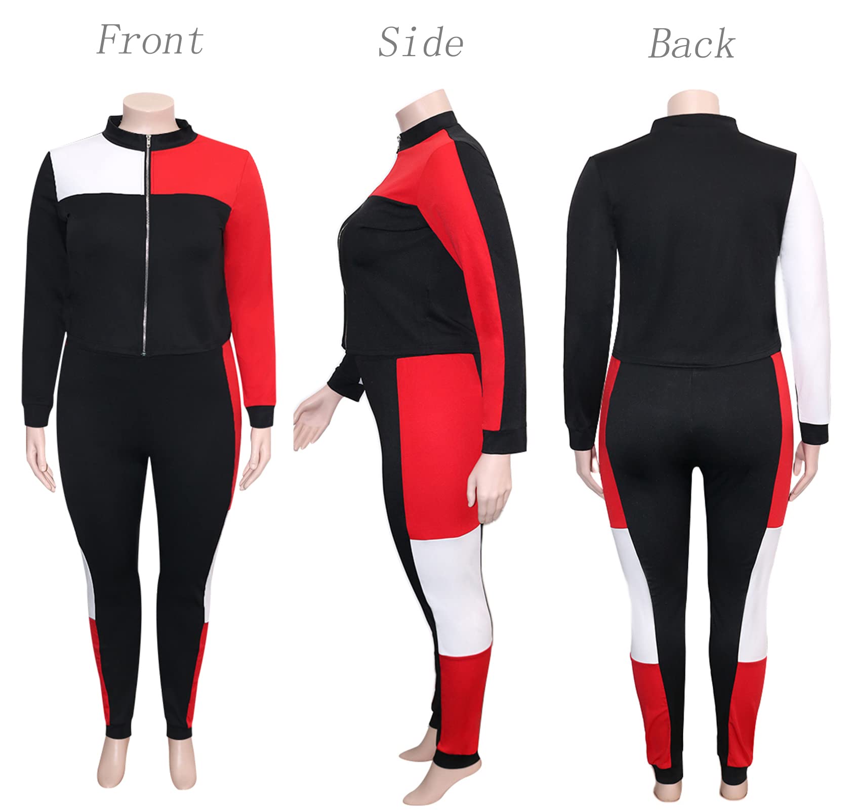 Bluewolfsea Plus Size Tracksuit for Women Set Color Block Striped Long Sleeve Zipper Jacket and Pants Set Sweatsuits XX-Large Black
