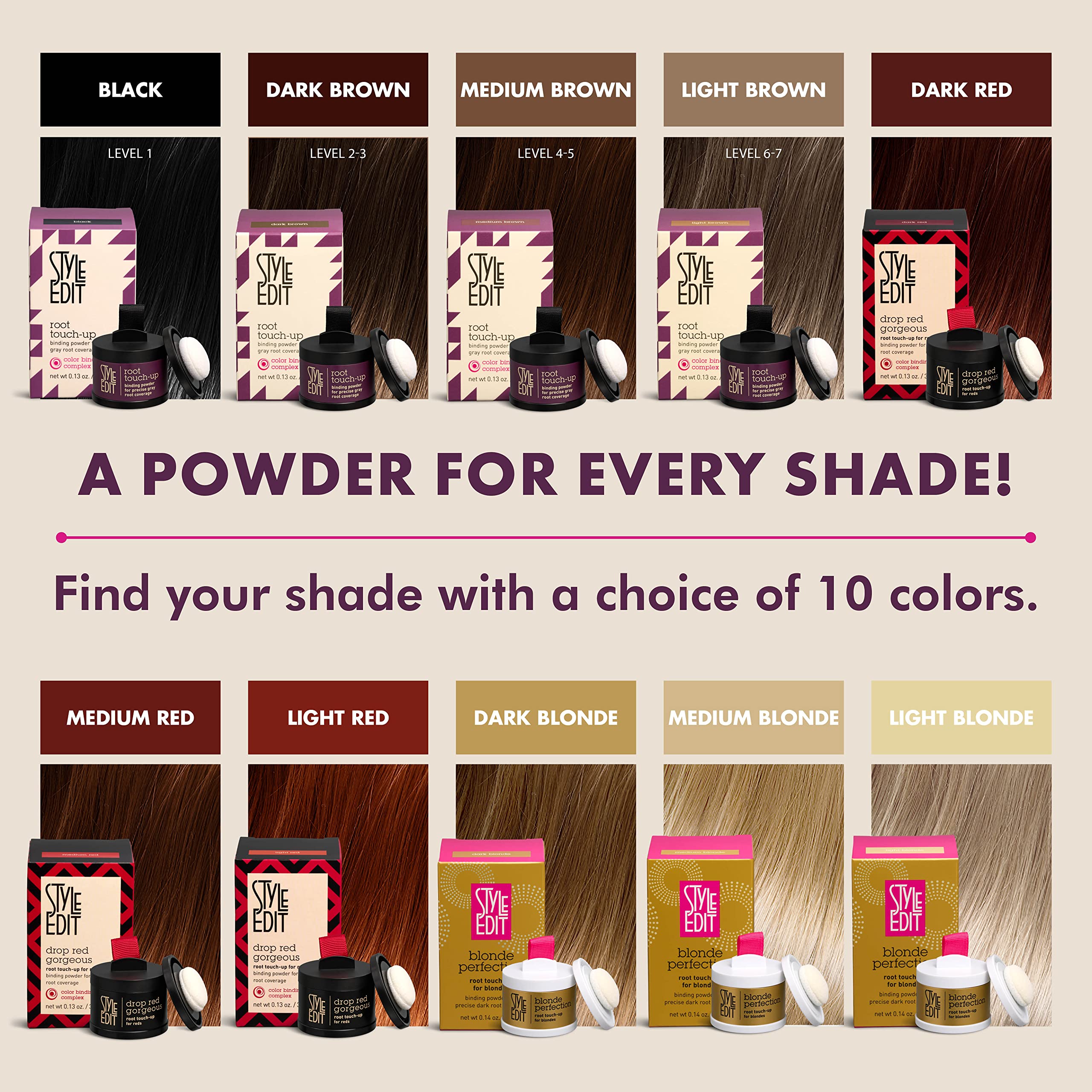 Root Touch Up Powder for Black Hair by Style Edit | Cover Color Grays and Roots Coverage Concealer Mineral Infused Binding Hairline