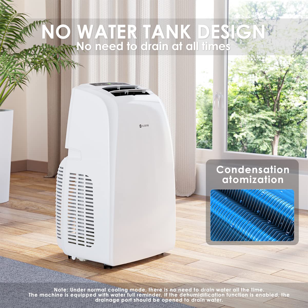 AUGIENB 14,000 BTU Portable Air Conditioners with Built-in Dehumidifier Function, Fan Mode, Quiet AC Unit, Rooms Dehumidifying Capacity 36L/day, LED Display,Complete Window Mount Exhaust Kit