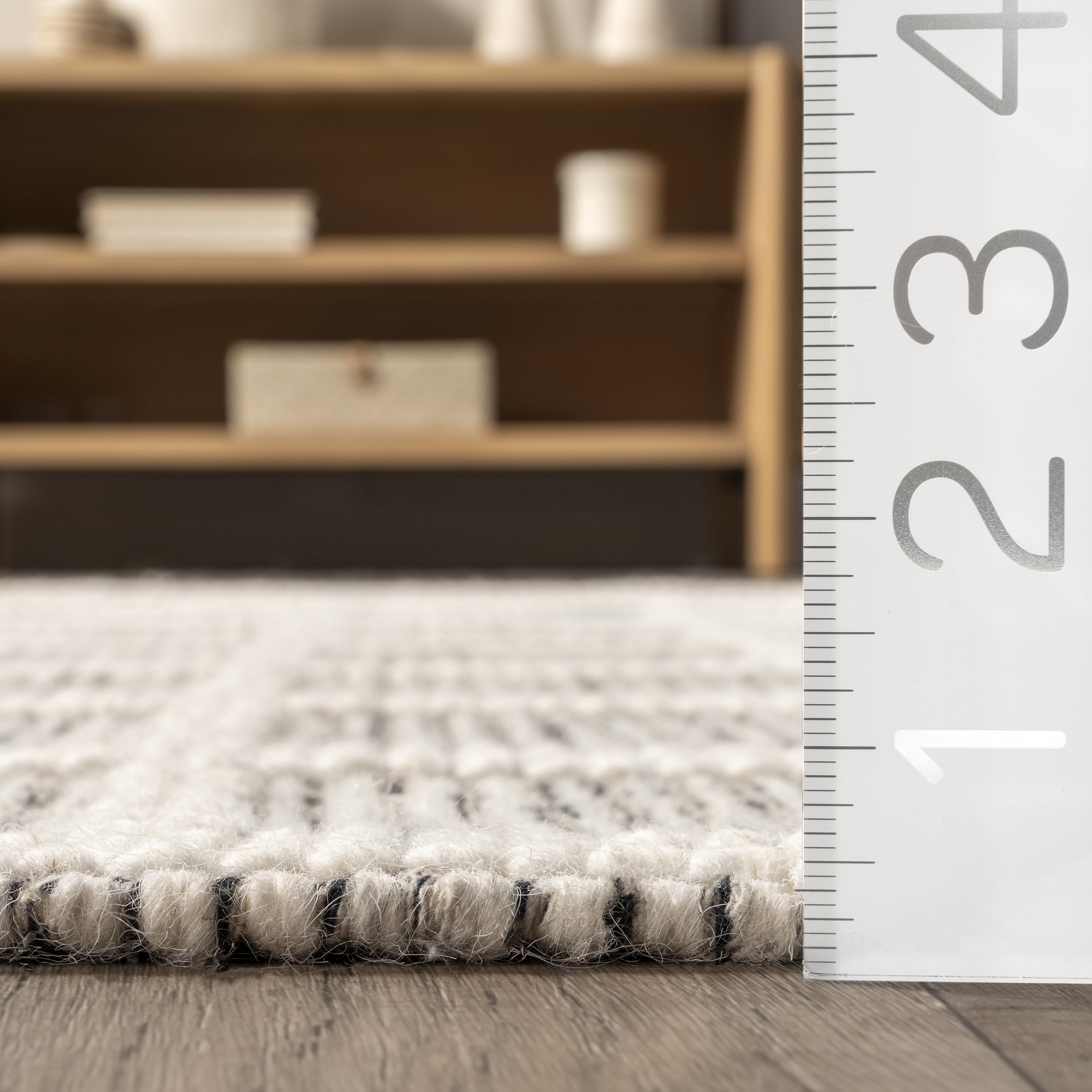 nuLOOM Huia Striped 8x10 Wool Area Rug for Living Room Bedroom Dining Room, Ivory