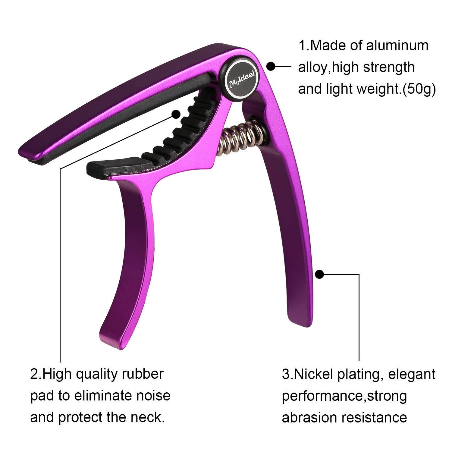 Guitar Capo, Meeland Purple Aluminium Guitar Capo Key Clamp for Acoustic Guitar/electric guitar/Ukulele/Bass With Guitar Picks and Leather Picks Holder and Bridge Pins Puller Included
