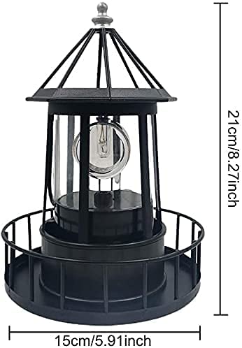 HAKUNA LED Solar Powered Lighthouse, 360 Degree Rotating Lamp Courtyard Decoration IP65 Waterproof Durable Rotatable Outdoor Solar Light Lamp Hanging for Home Garden Yard Décor
