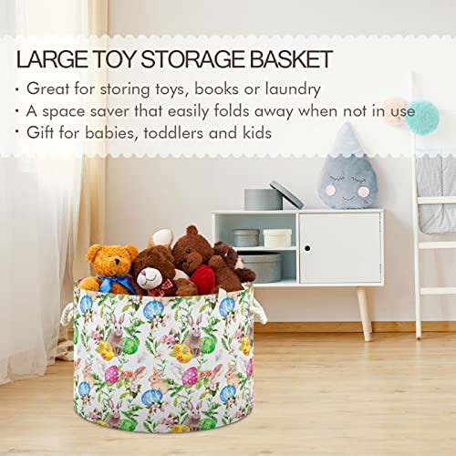senya Easter Storage Basket Easter Bunny Eggs in Grass Flowers for Toys Clothes Storage Bin Box Laundry Hamper Organizer Bag with Handles