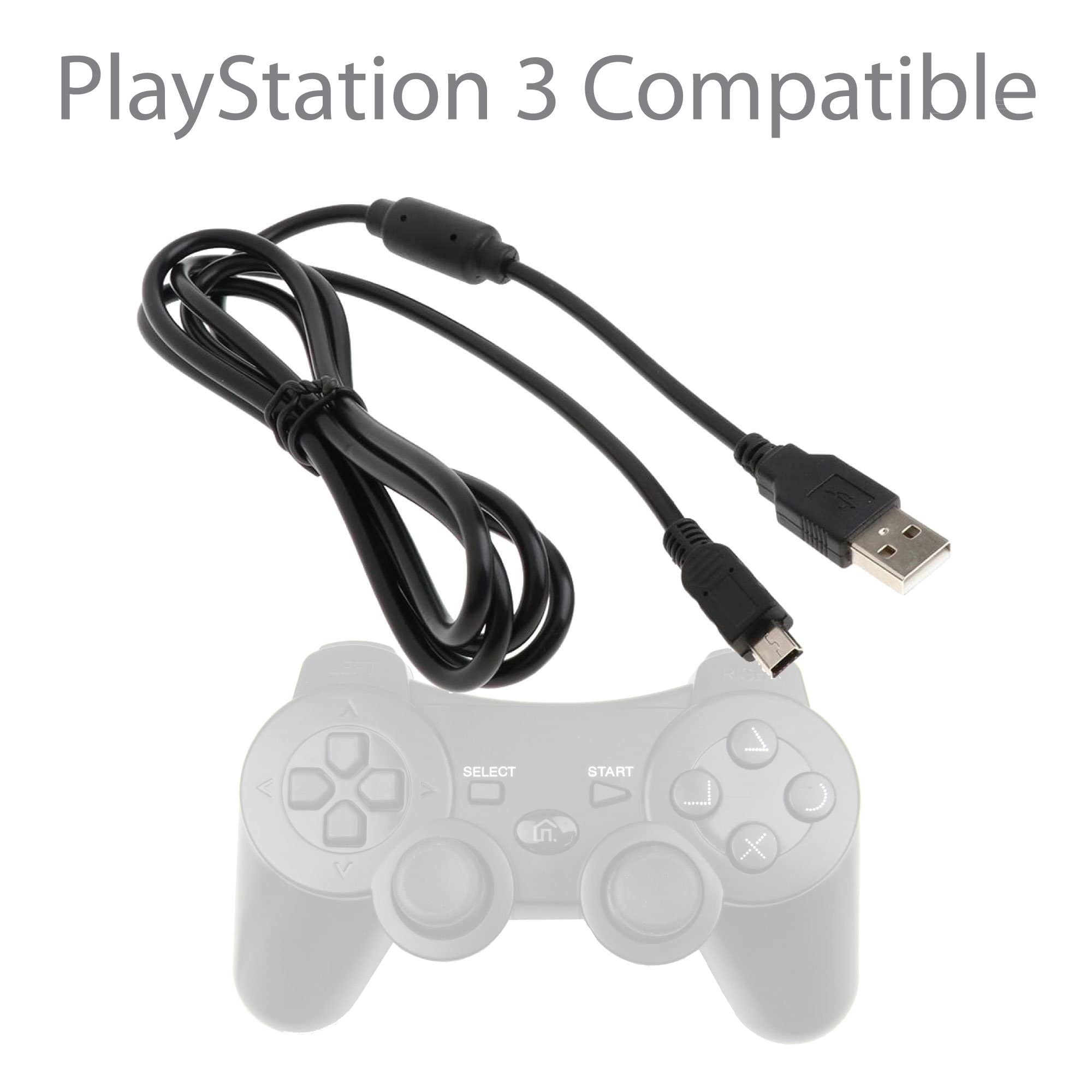 Bek 6ft PS3 Controller Charger Cable - Magnetic Ring Mini USB Data Charging Cord for PS Move PlayStation 3 Wireless Controller, Digital Camera, TI84 Plus CE - 2 Pack Bundle
