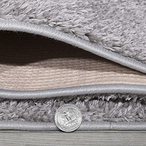 Machine Washable Solid Design Non-Slip Rubberback 2x6 Soft Shag Runner Rug for Hallway, Bedroom, Bathroom, Living Room, Kitchen, 2'2" x 6', Gray