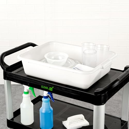 Restaurantware TUB ONLY: RW Clean 20 x 15 x 5 Inch Kitchen Bus Tub 1 Durable Bus Utility Box - Easy-Grip Handles Freezable White Plastic Bus Box For Restaurants Or Catering Services