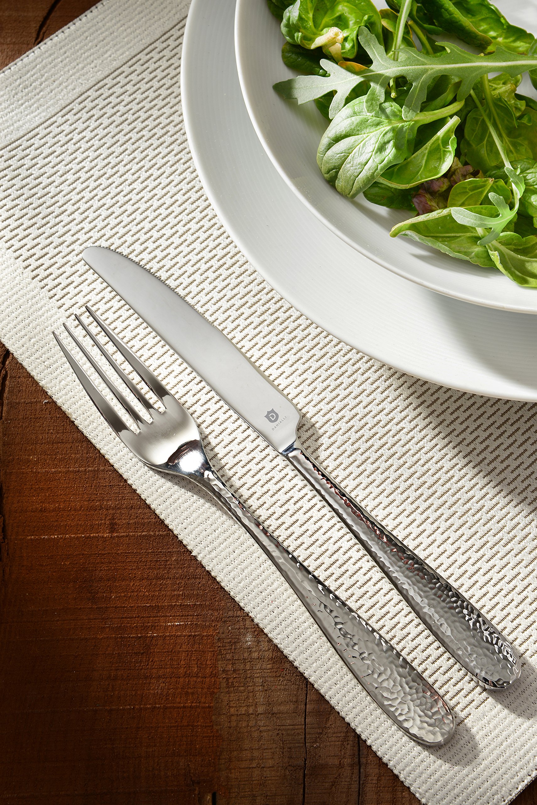DANIALLI Modern Fidenza Hammered Silverware Set - 18/10 Stainless Steel Flatware Set for Elegant Dining - Dishwasher Safe Cutlery Set (20-Piece)