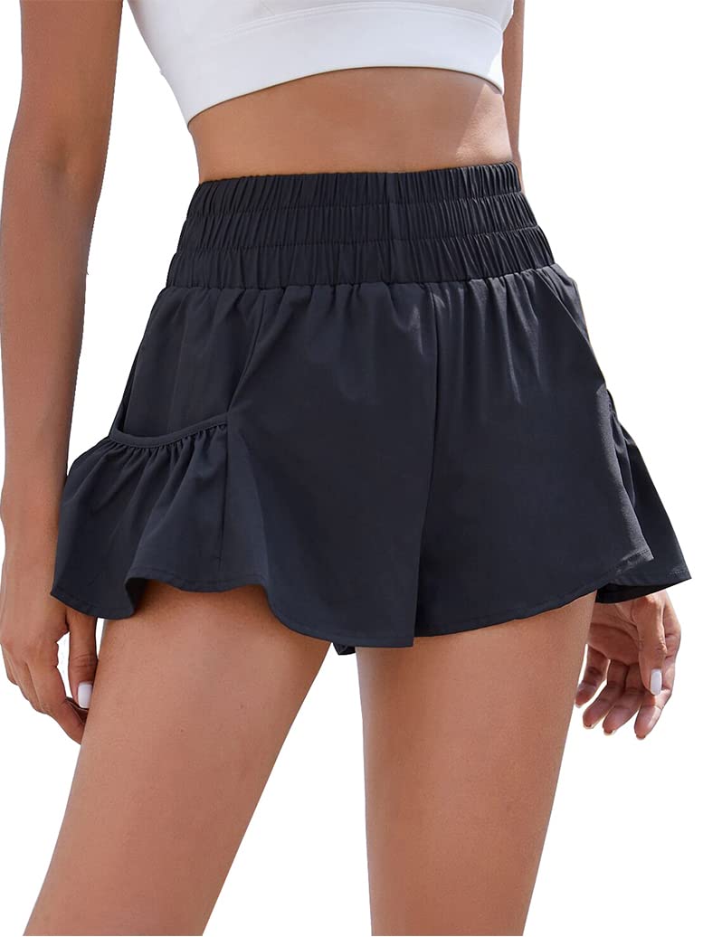 BMJL Womens High Waisted Shorts Athletic Running Shorts Workout Gym Quick Dry Flowy Shorts with Pockets(S,Khaki)