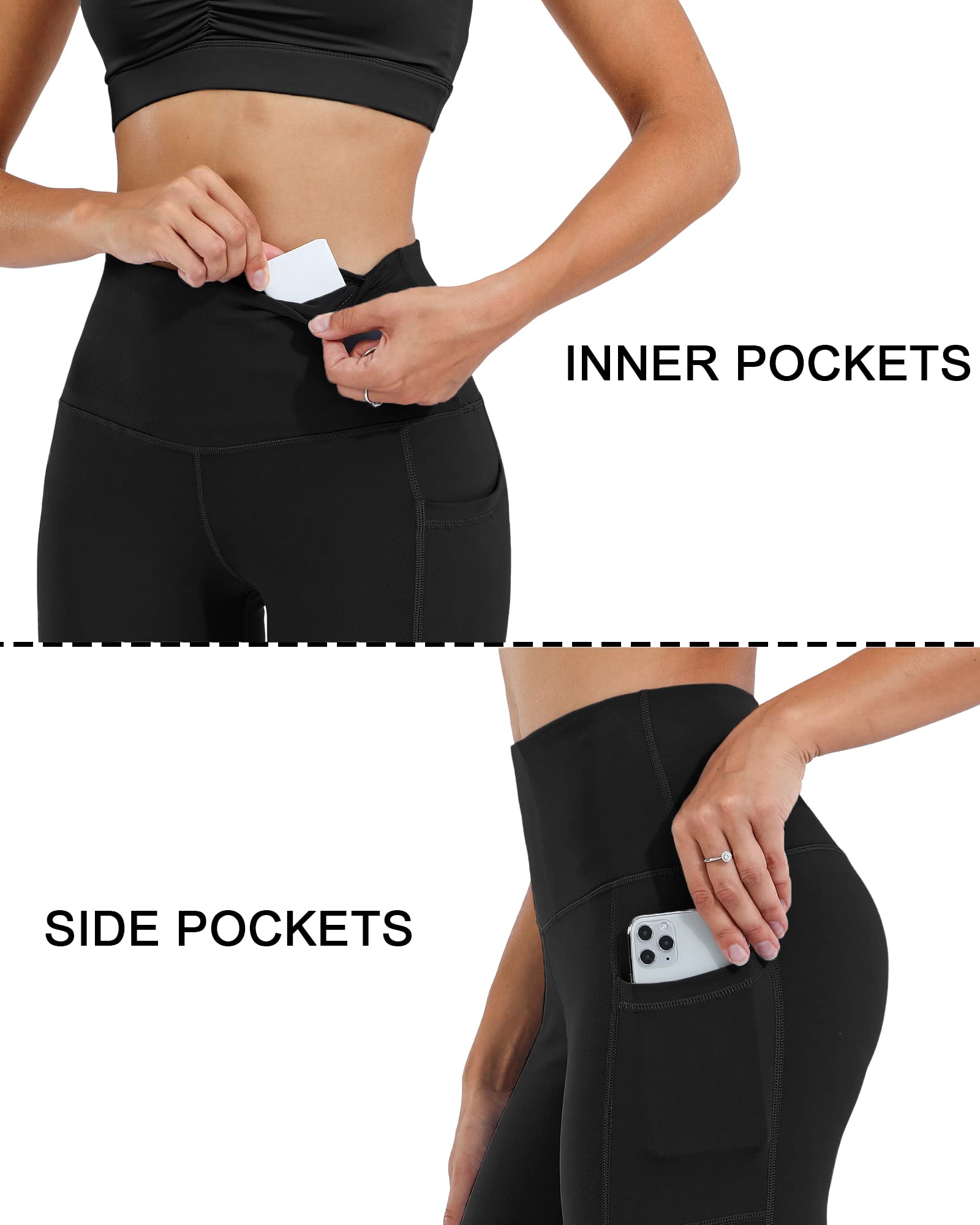 ATHVOTAR Women's High Waisted Biker Shorts with Side Pockets Tummy Control Spandex Shorts (12" Black,XL)