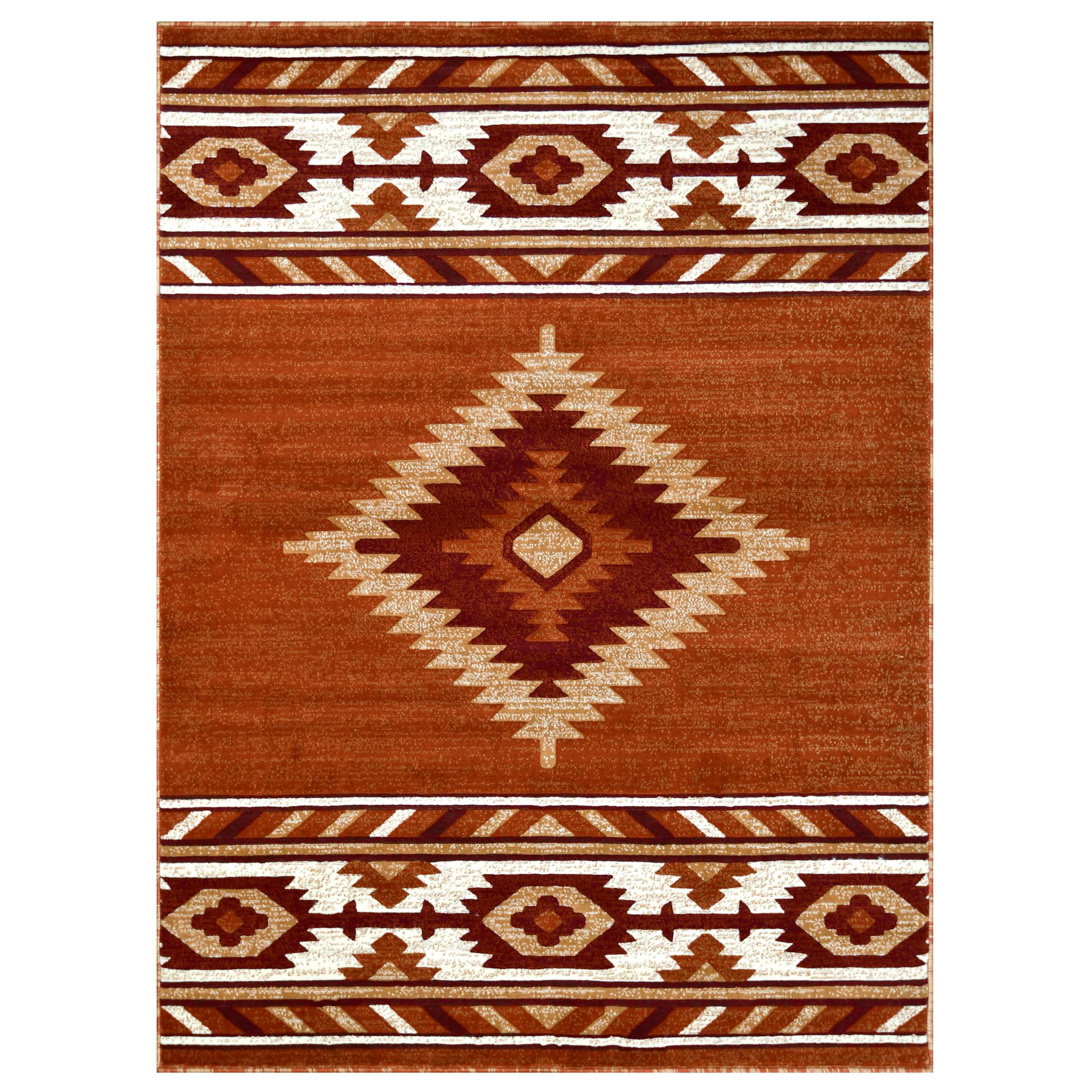YHSF South West Native American Area Rug - Easy Clean, Thick, Soft, Durable Native Tribal American Indian Inspired Rug for Bedroom/Living Room/Hallways and More - Rust, 5 Feet x 7 Feet