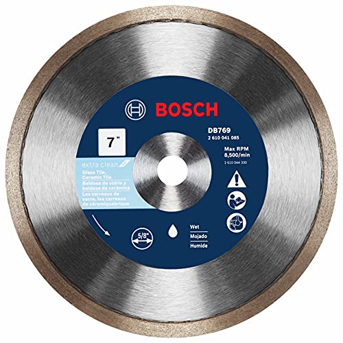 BOSCH DB769 7 In. Rapido Premium Continuous Rim Diamond Blade with 5/8 In. Arbor for Wet Cutting Applications in Glass Tile, Ceramic Tile
