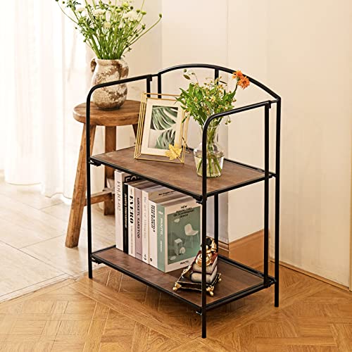 Crofy No Assembly Folding Bookshelf, 2 Tier Black Bookshelf, Metal Book Shelf for Storage, Folding Bookcase for Office Organization and Storage, 12.6 D x 22.44 W x 28.74 H Inches