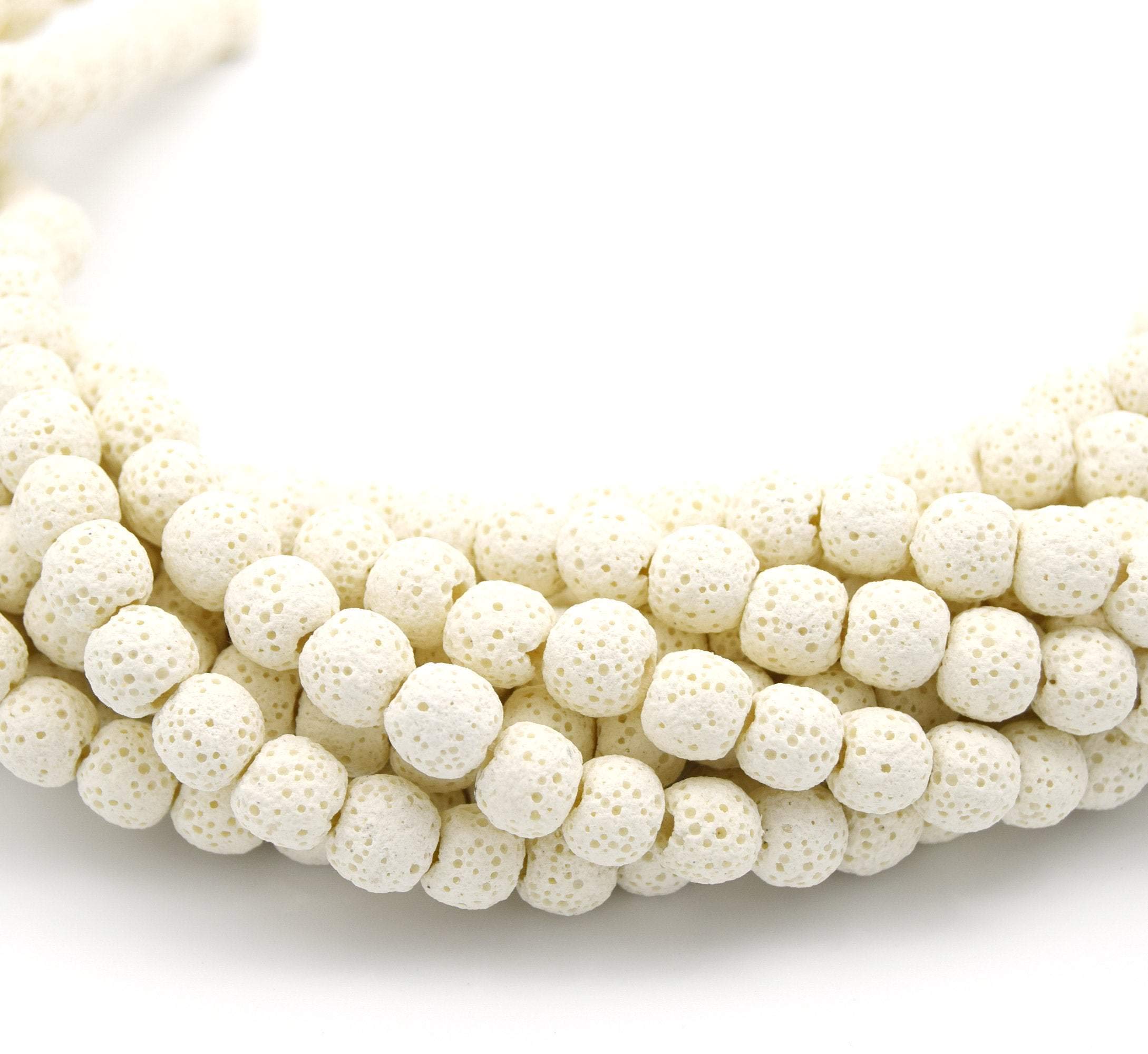Beadlanta | White Round 8mm Lava Beads for Jewelry Making | Semi Precious Stone Beads | Dragon Stone | Gemstone Beads for Jewelry Making | Natural Stone Beads for Bracelets and Bracelet Making